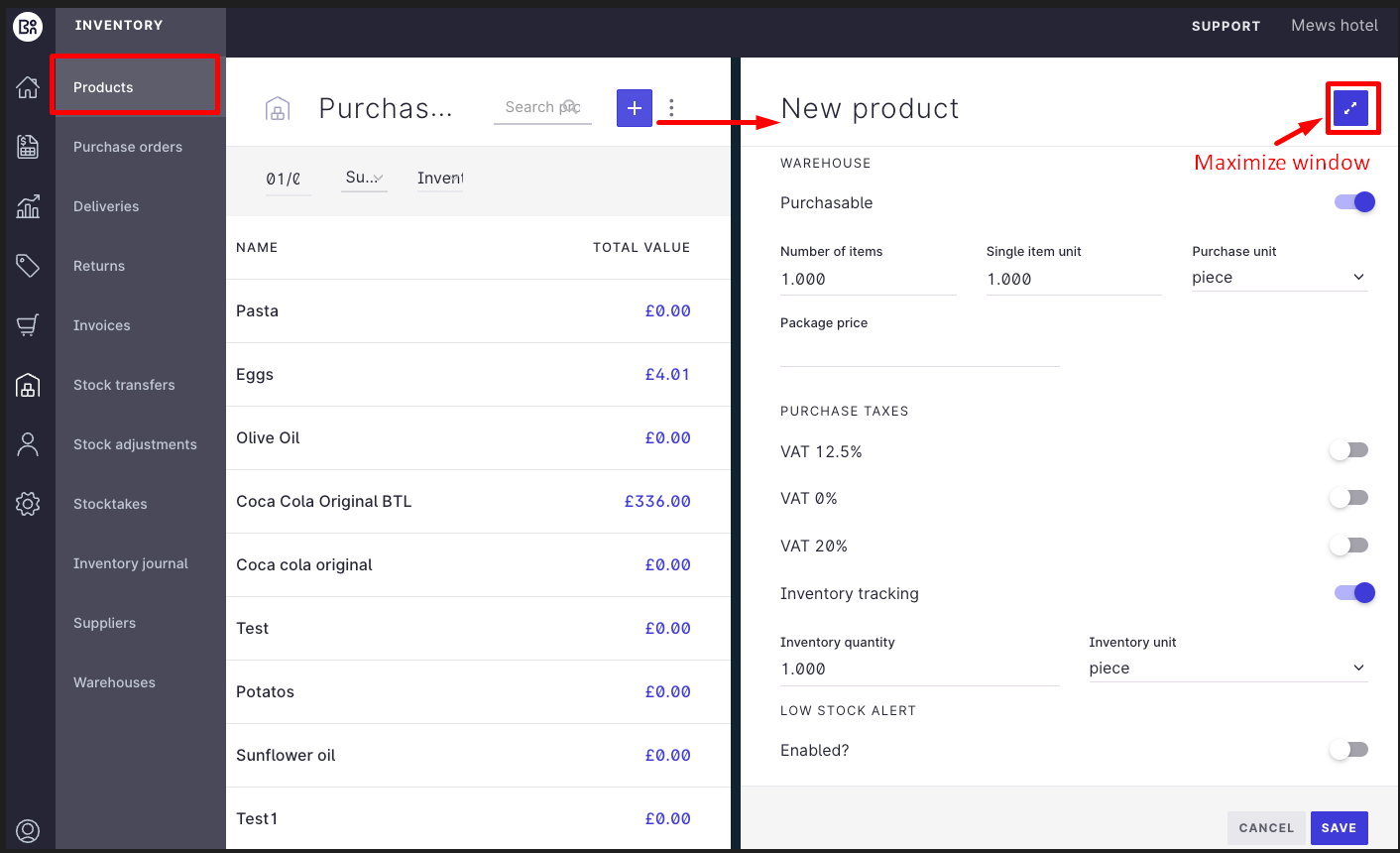 How to create an inventory tracked product in Mews POS