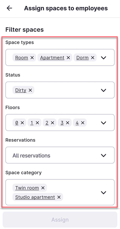 How to assign spaces to employees for housekeeping using the Mews app