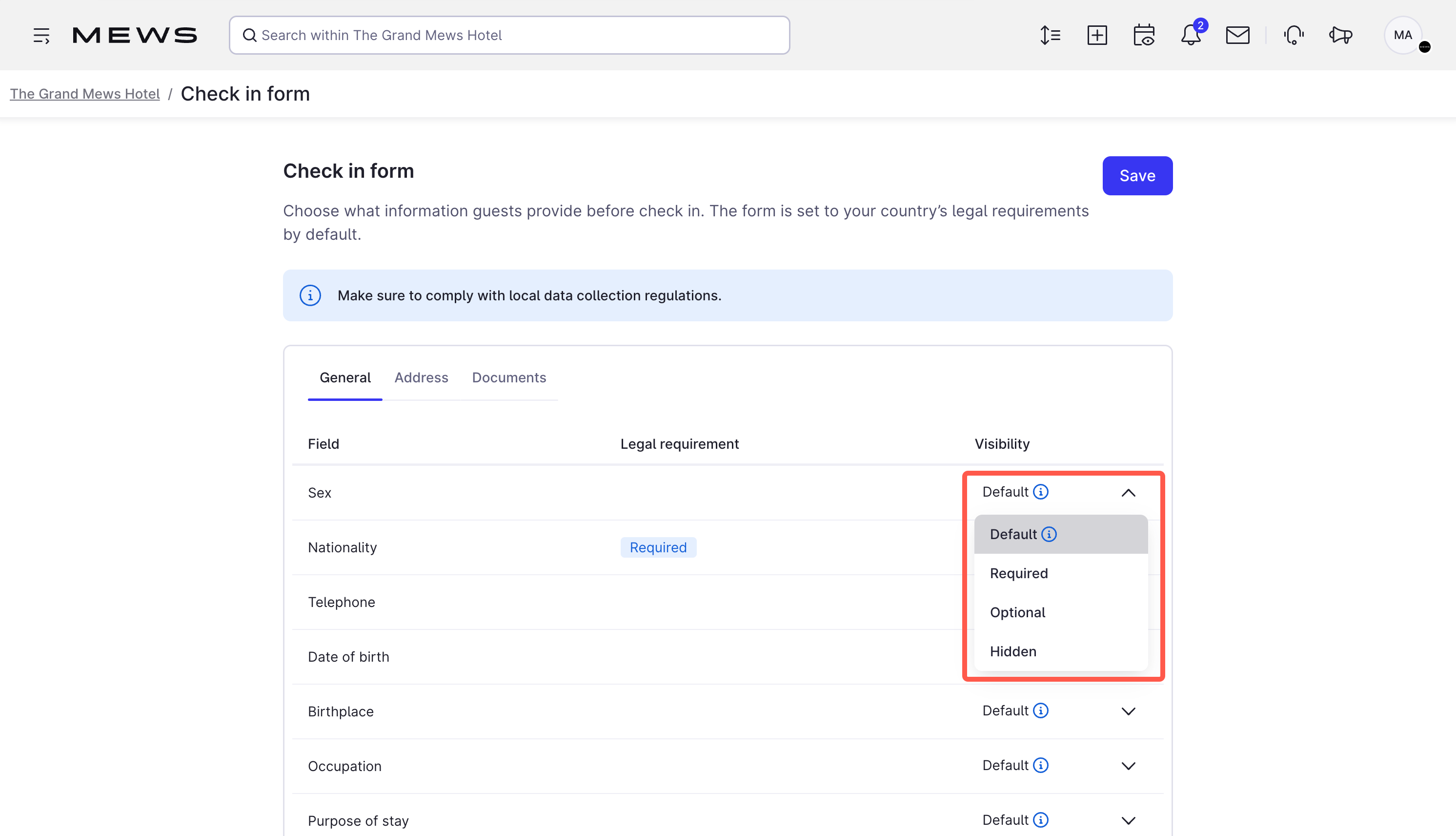 Customize your kiosk and online check-in with the Check in form