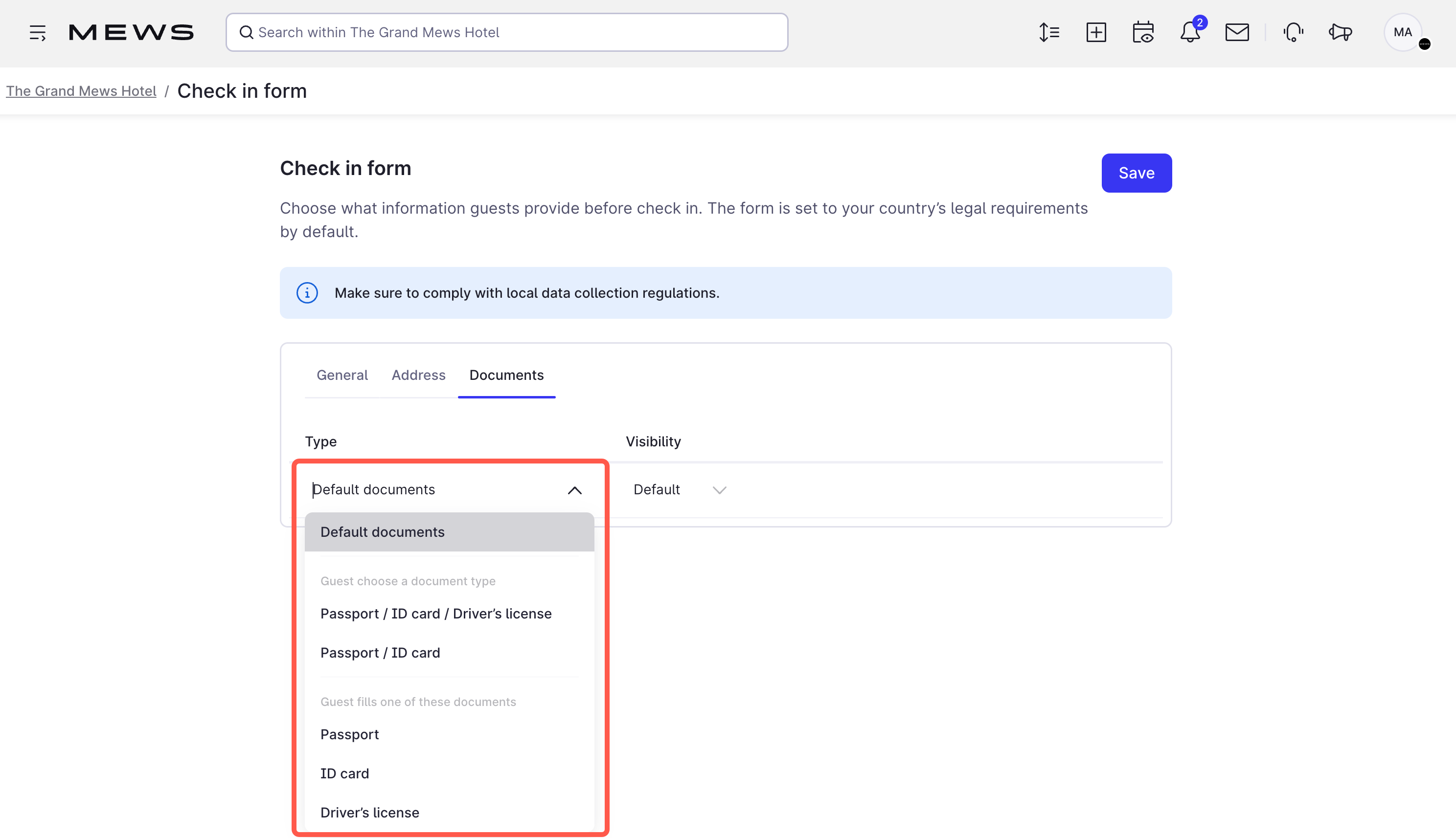 Customize your kiosk and online check-in with the Check in form