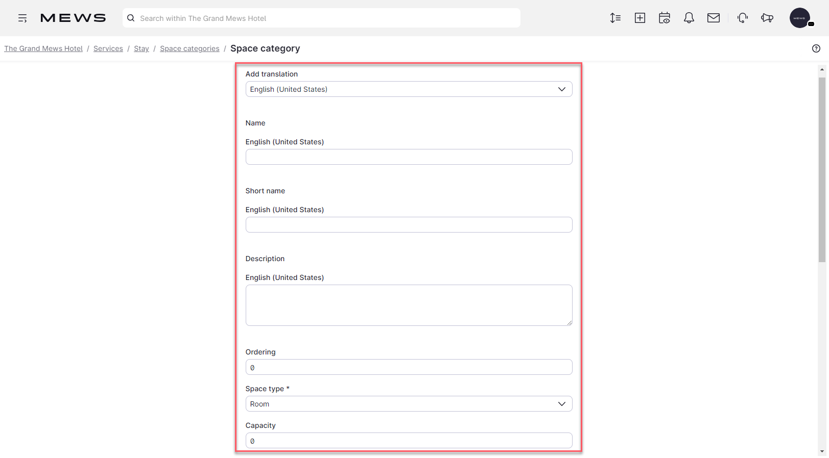 How to create a space category in Mews Operations