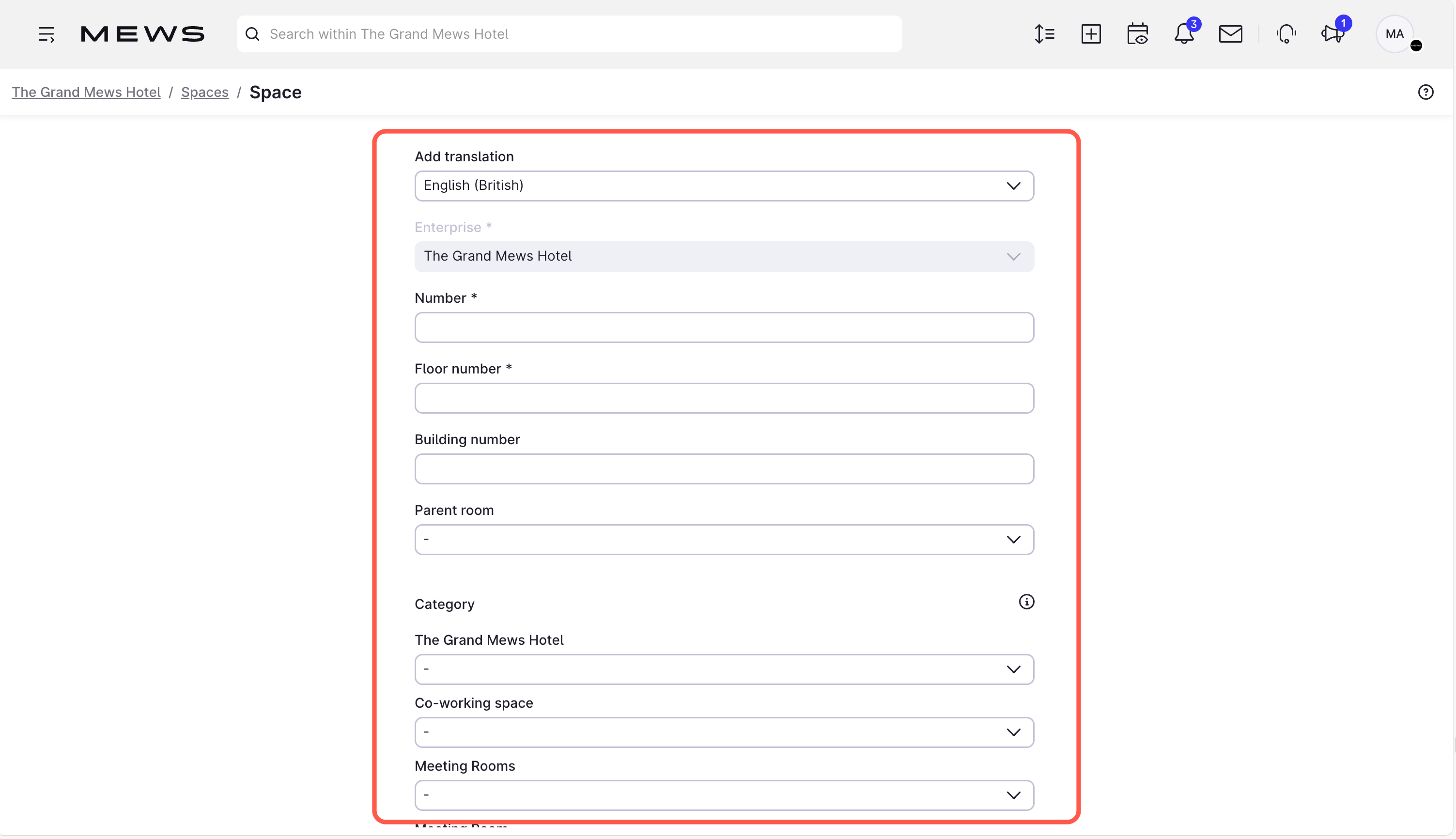 How to create a space in Mews Operations