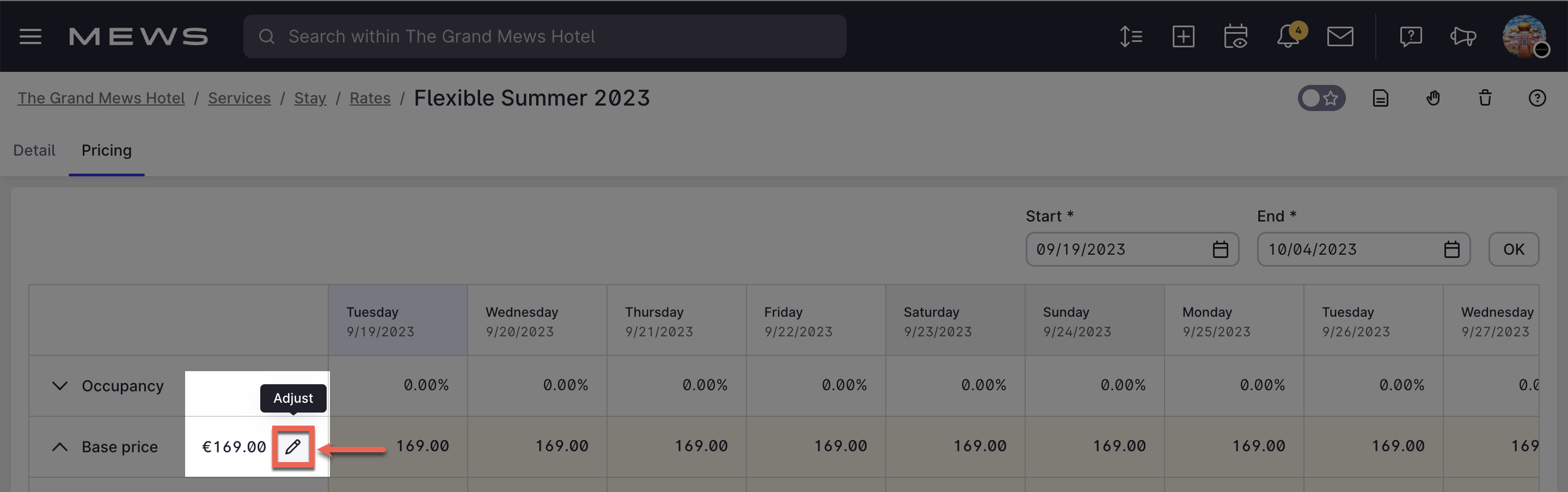 Managing the pricing details of a rate