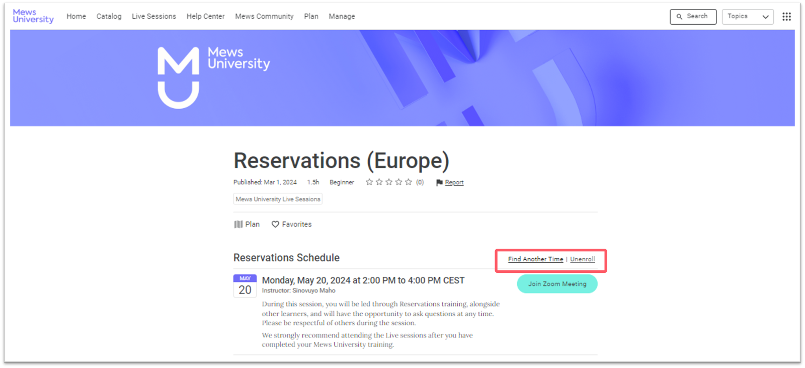 How to enroll in Mews University Live Sessions?