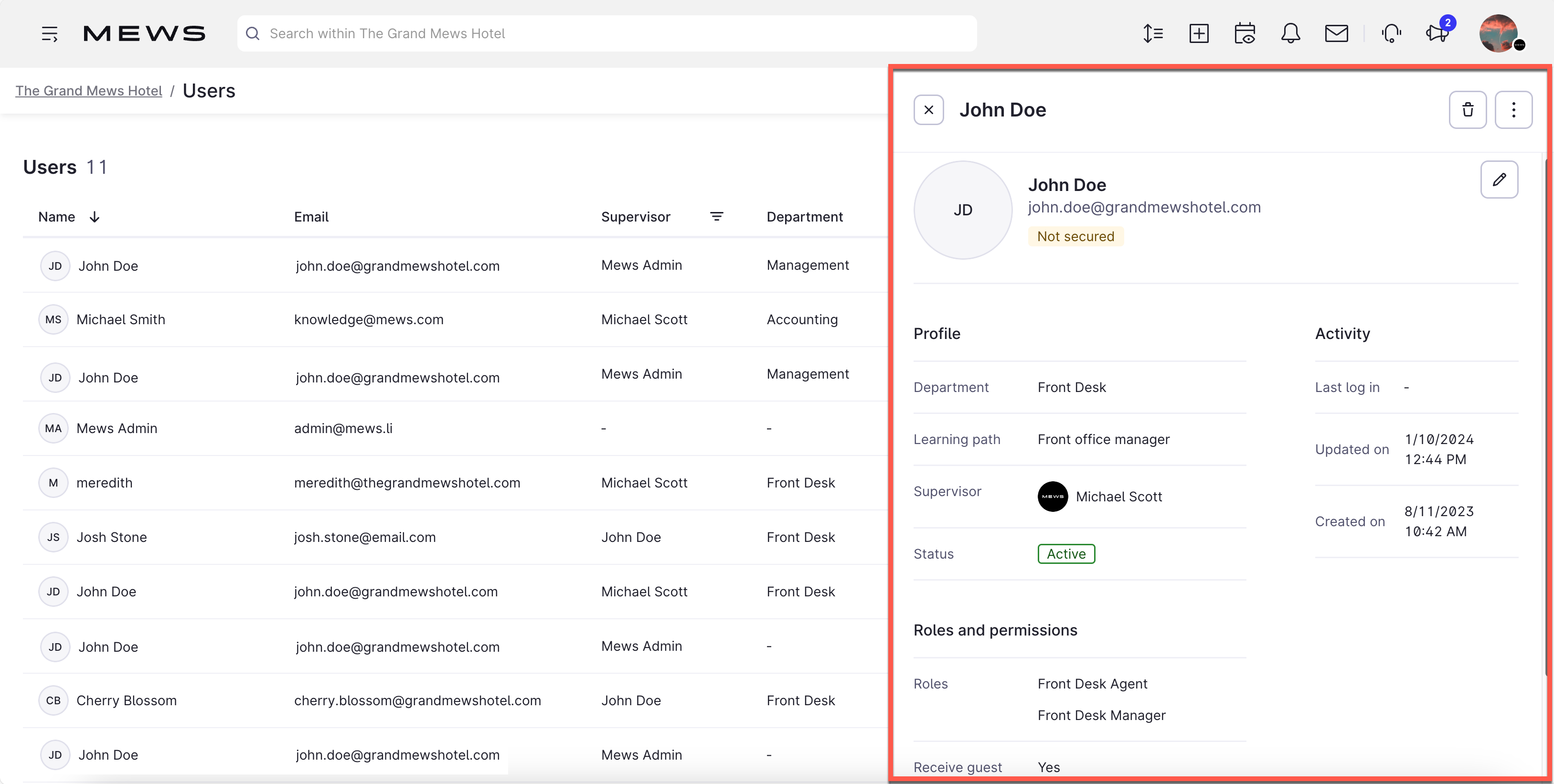 Add or remove a user in Mews Operations