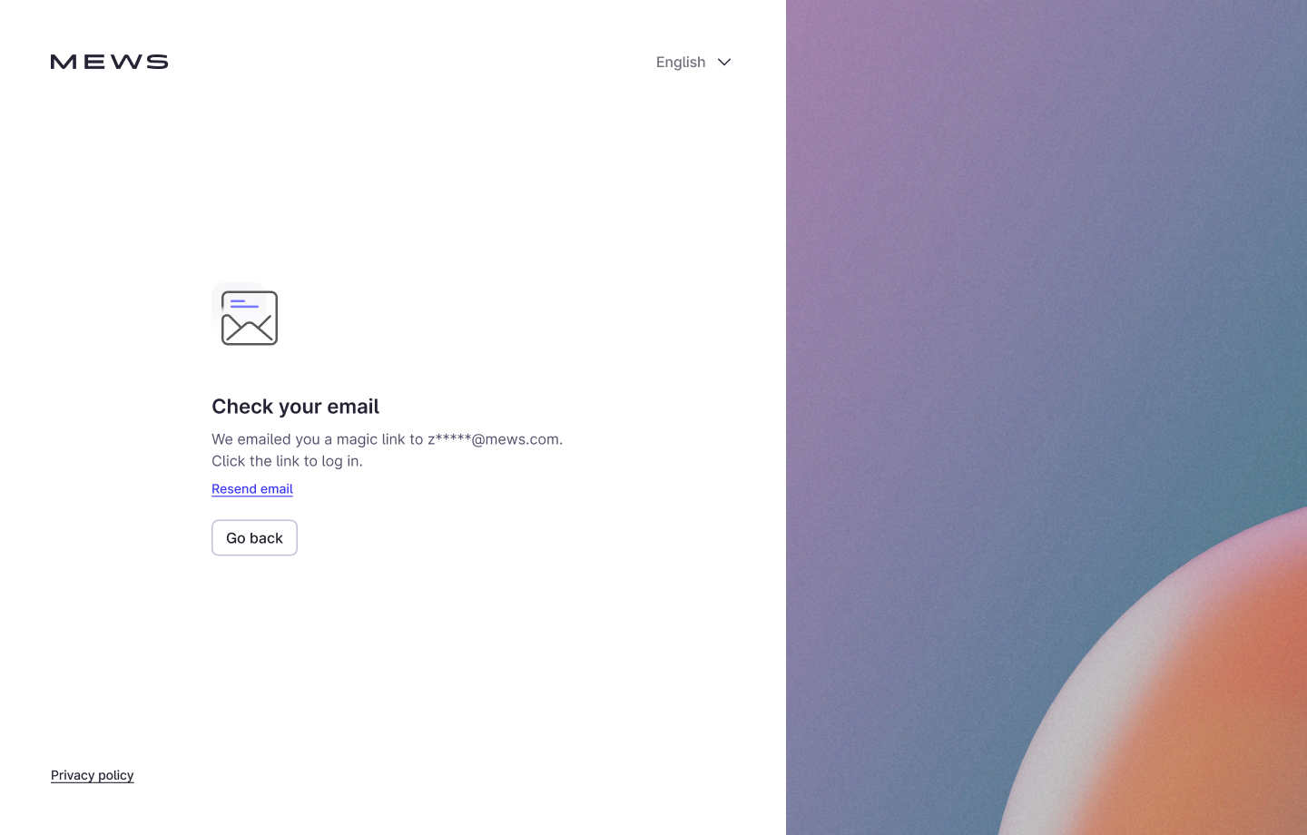 Two-factor authentication (2FA) login journey in Mews