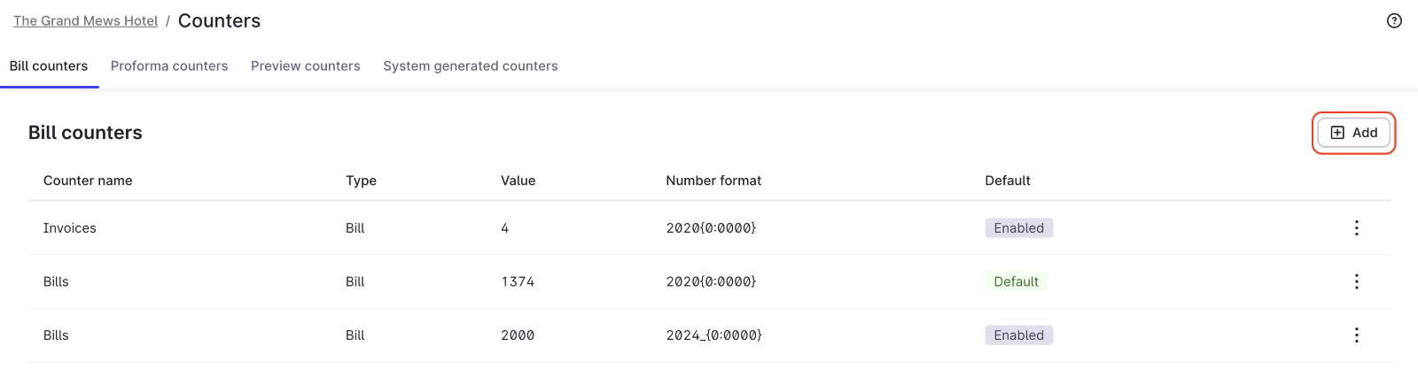 How to create bill counters for bills, invoices, and credit notes in ...