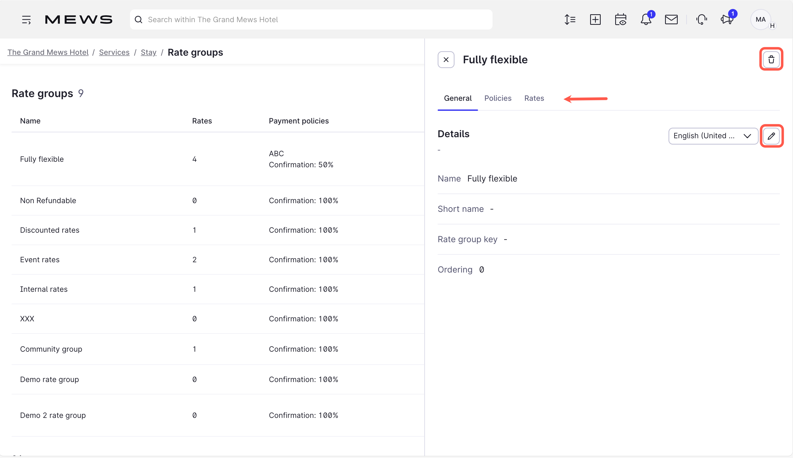 How to modify or delete a rate group in Mews Operations