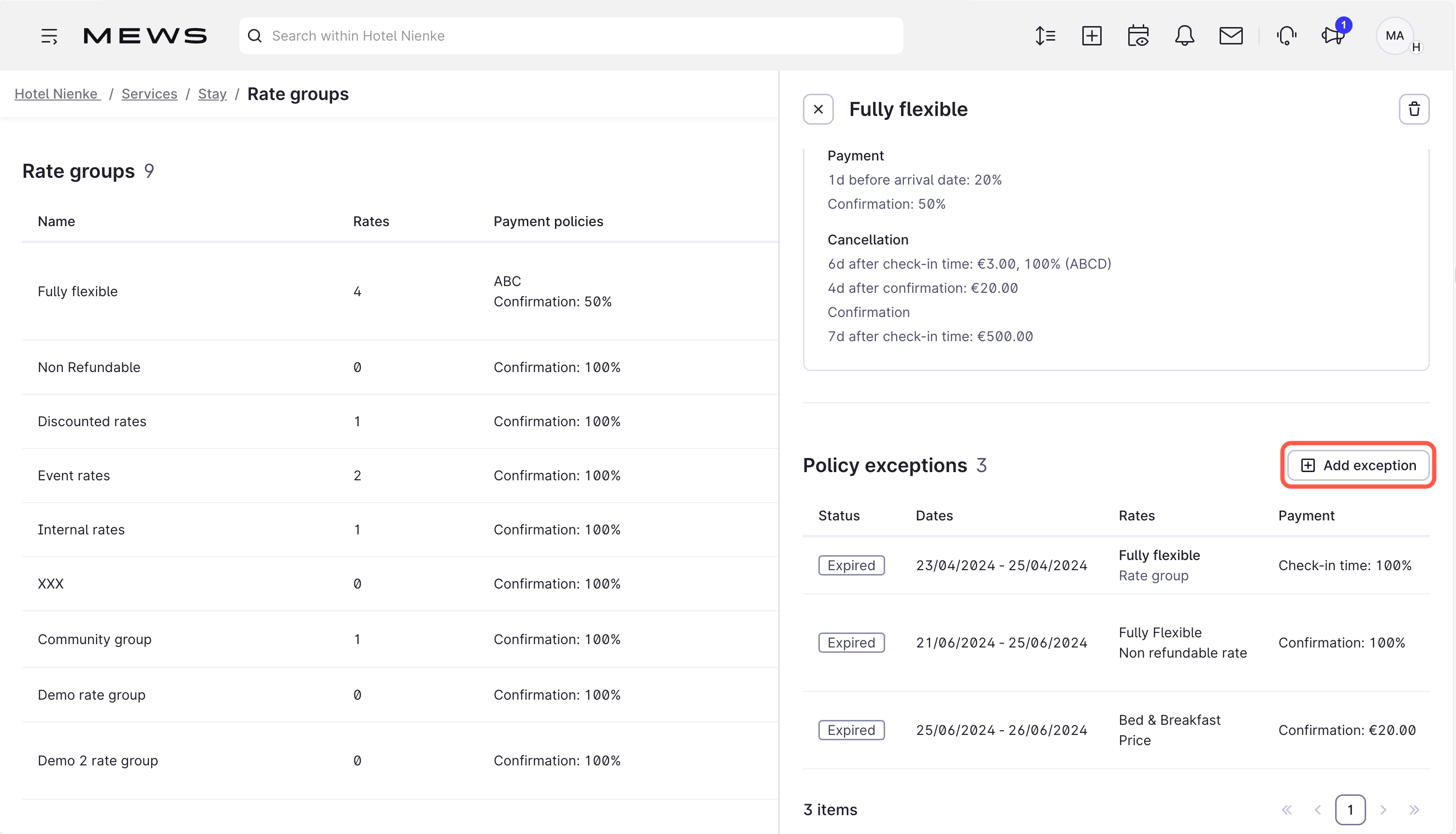 How to create a policy exception for a rate or rate group in Mews ...