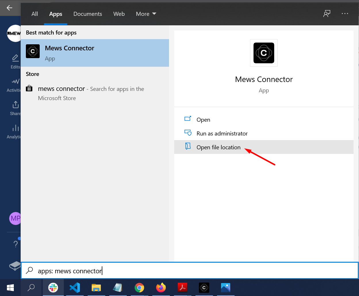 How to find logs from the Mews Connector app?