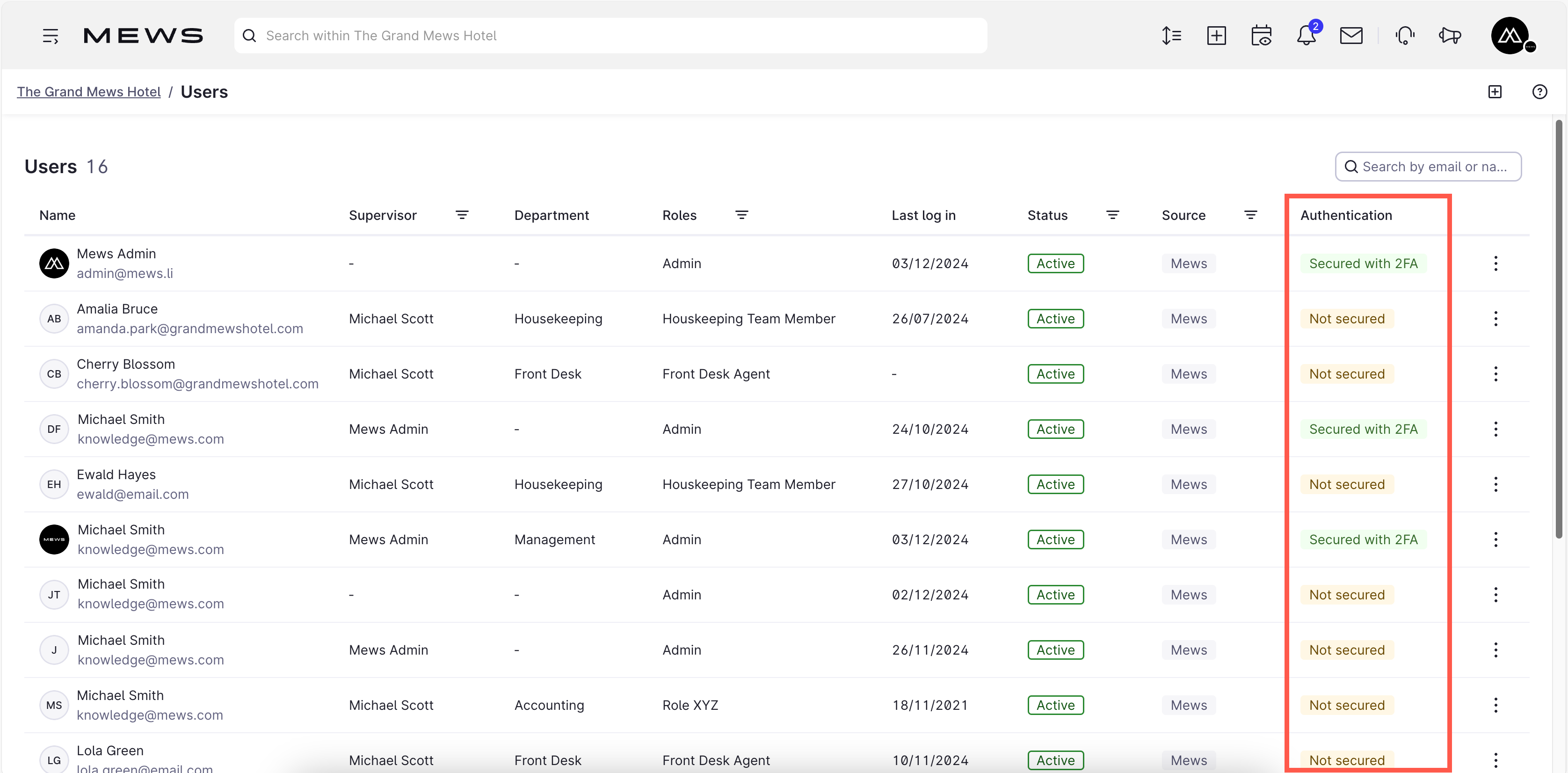 Two-factor authentication (2FA) login journey in Mews