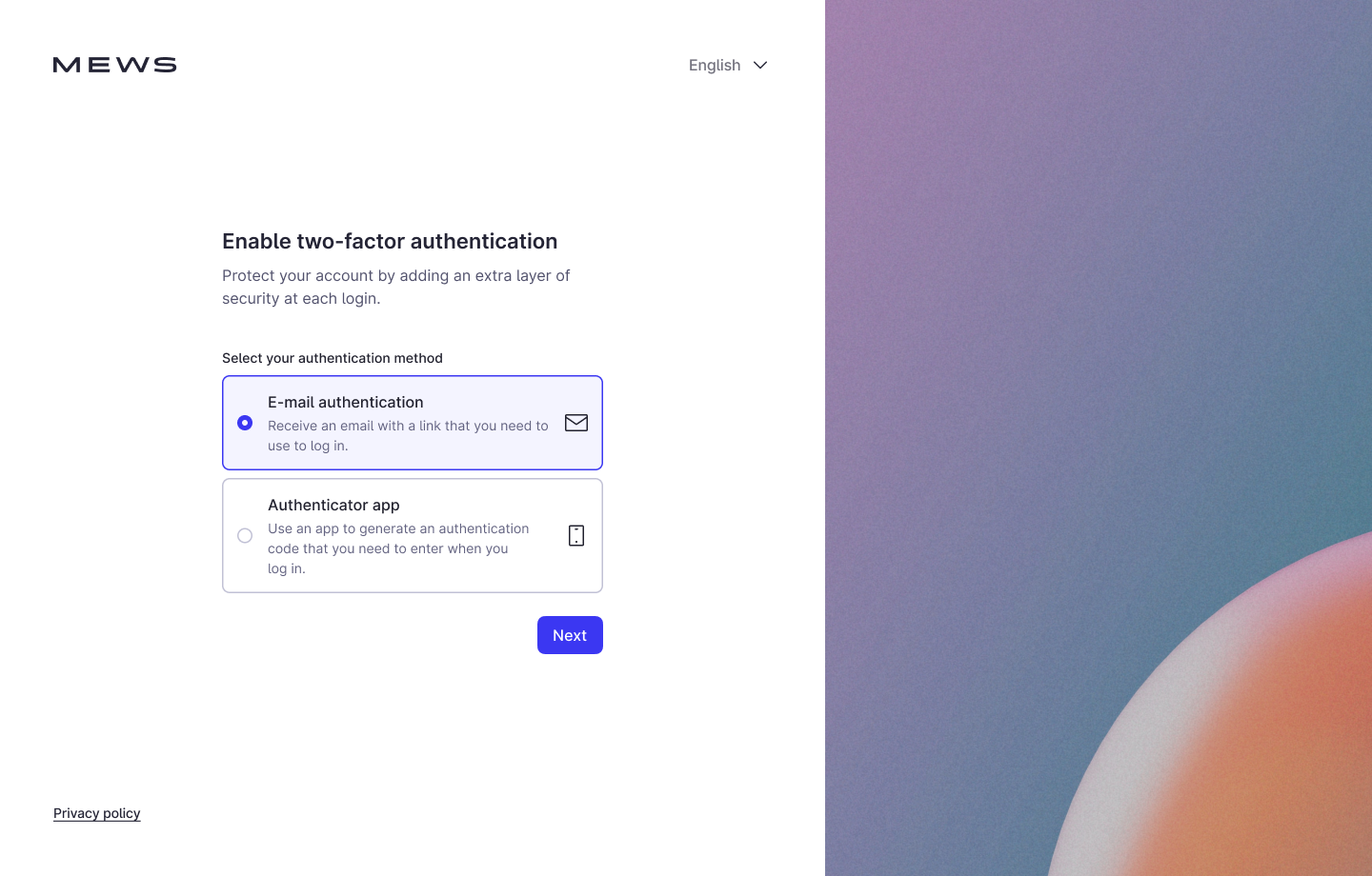 Set up Two-Factor Authentication (2FA) via email