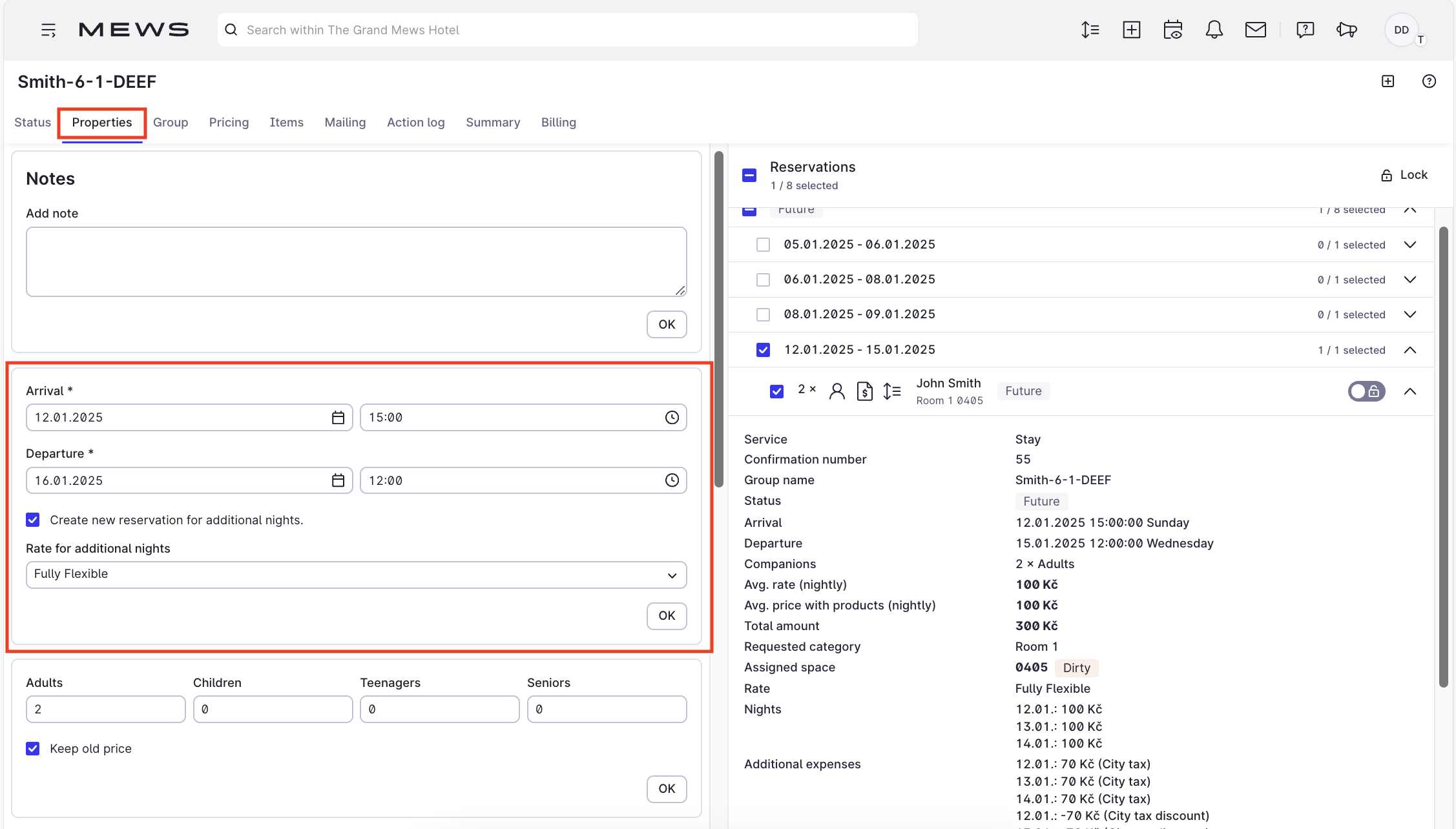 How to create a new reservation when extending reservation length in Mews Operations