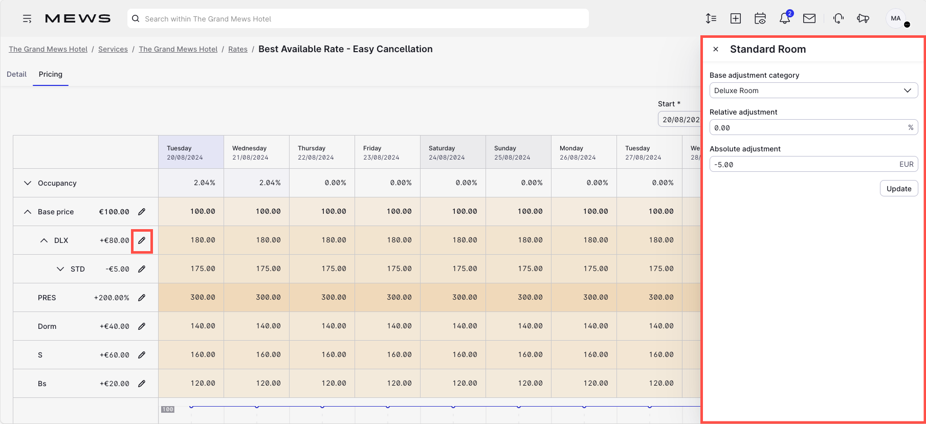 Managing the pricing details of a rate in Mews Operations