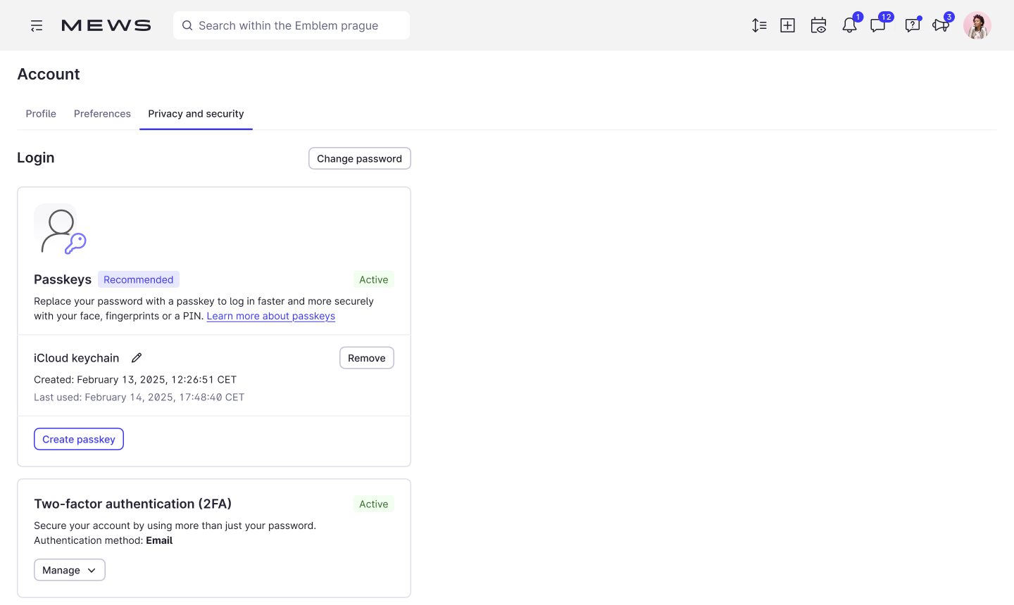 How to manage or remove passkeys for your Mews account