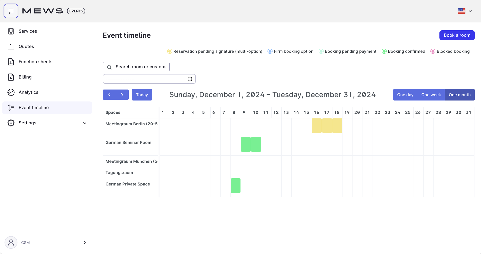 How to edit an event space booking directly from the Event timeline in Mews Events