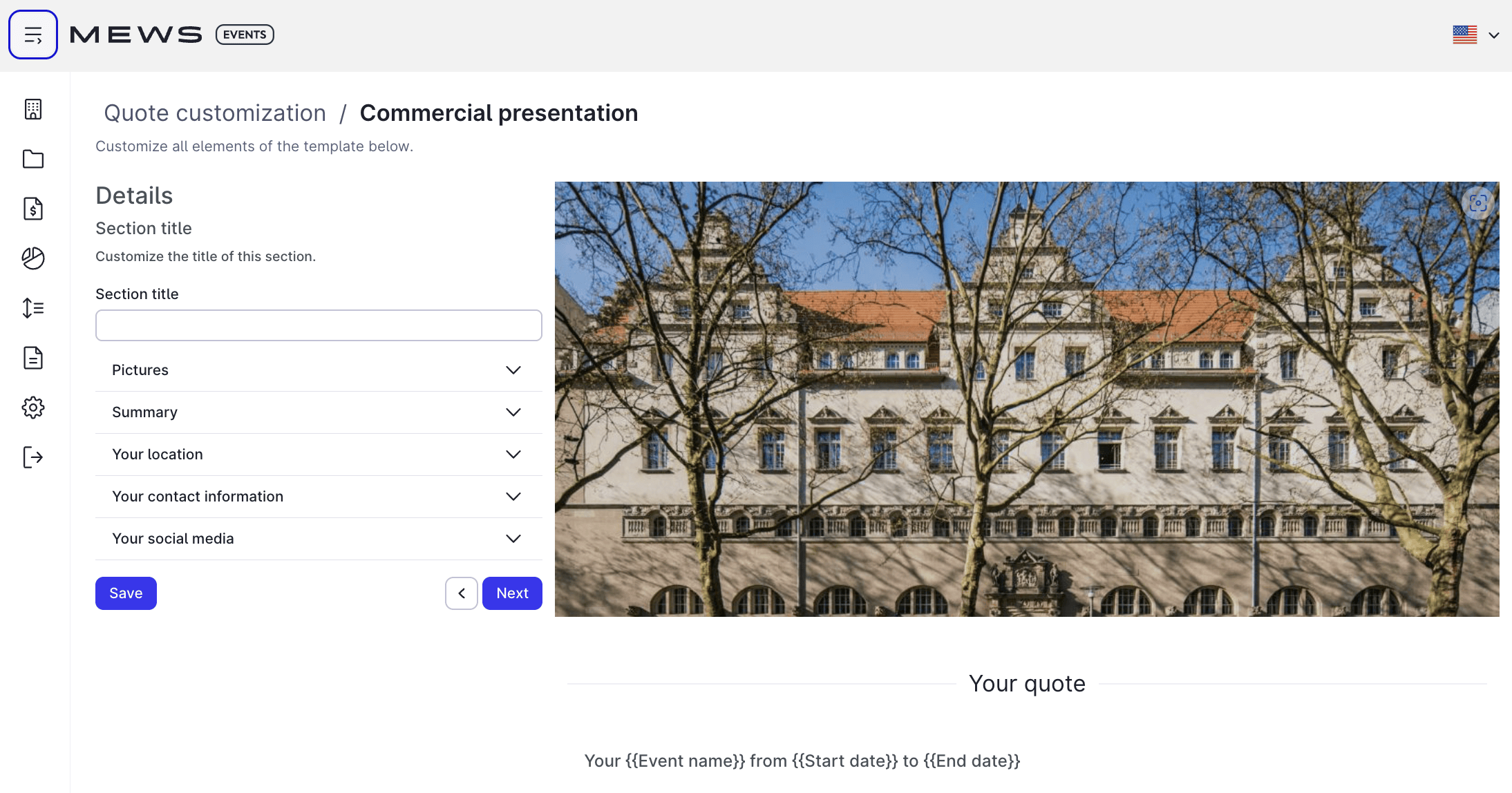 How to configure your quote template in Mews Events