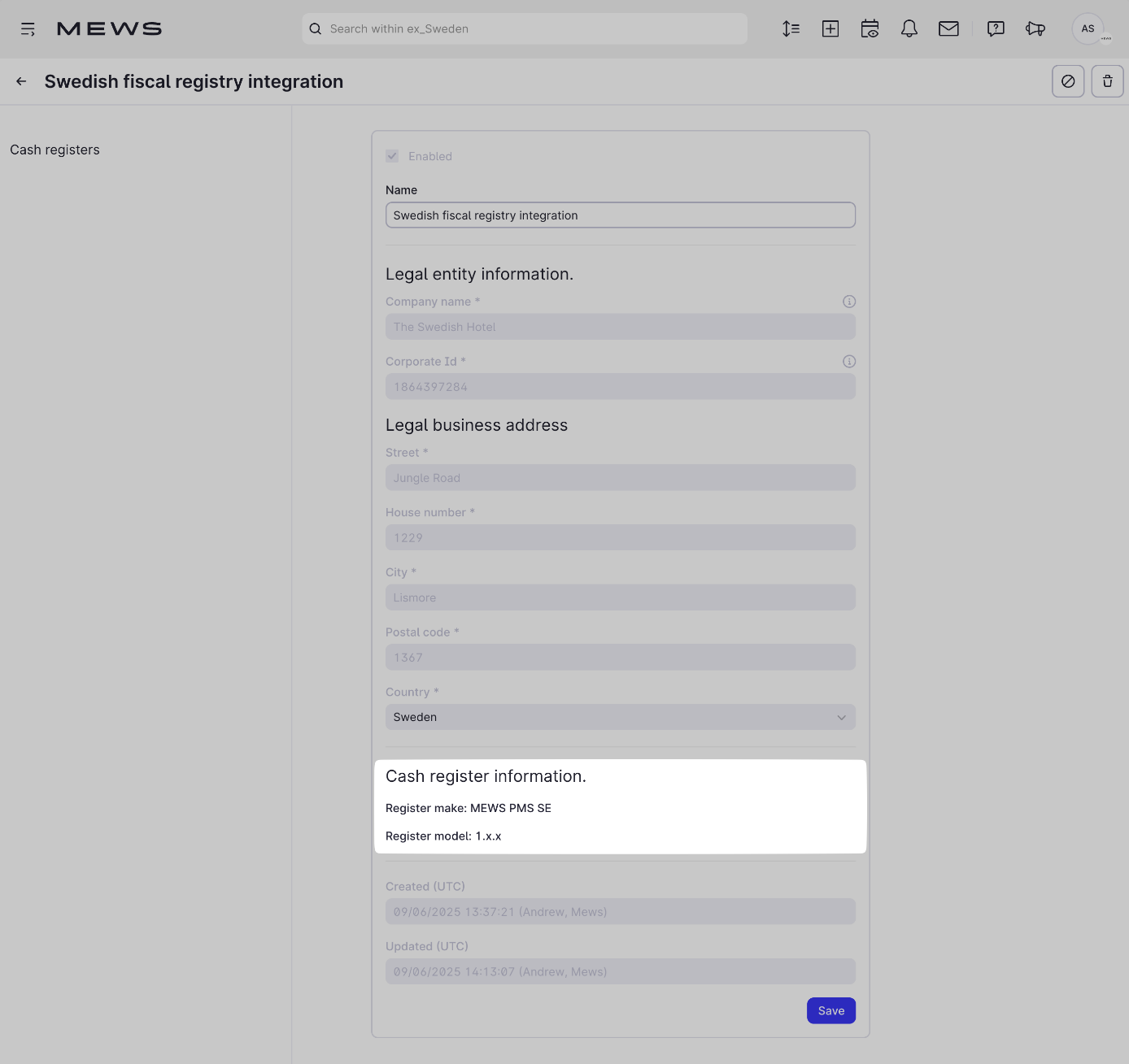 How to use the Swedish cash register integration in Mews Operations