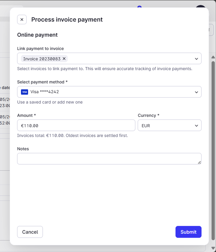 Process invoice payments from a guest or company profile