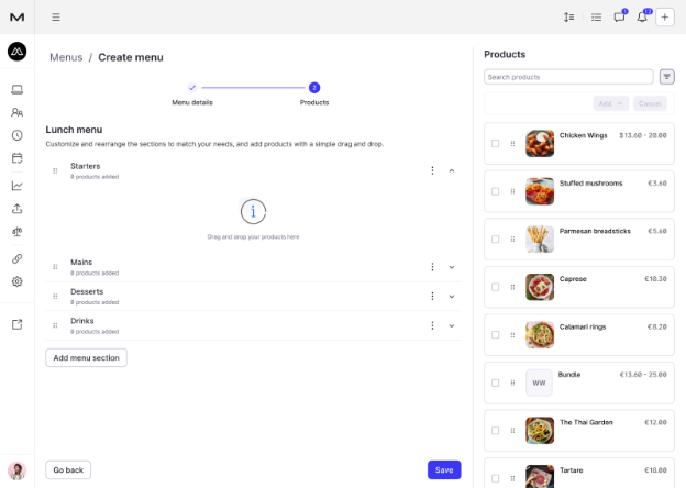 How to add products to an existing menu in Mews POS