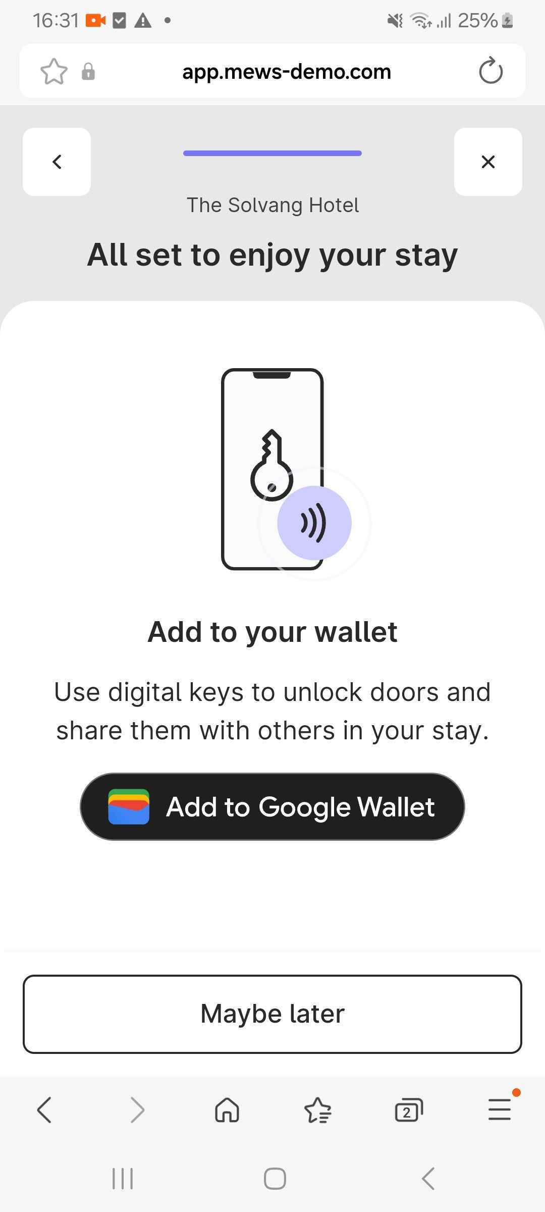 The Wallet-based Digital Key journey in the Guest Portal for Android