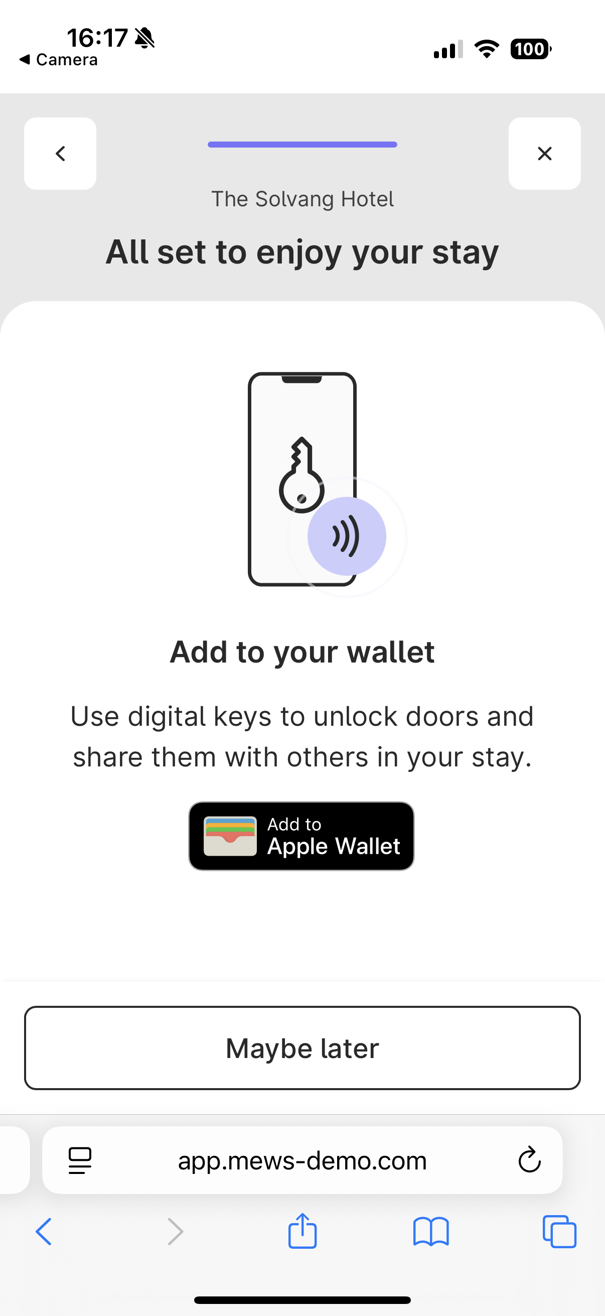 The Wallet-based Digital Key journey in the Guest Portal for iOS