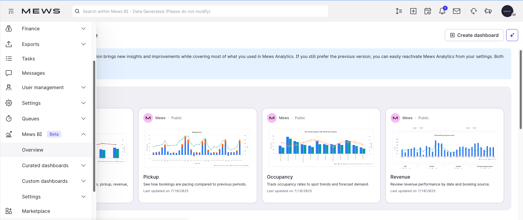 How to turn Mews Analytics back on for your user account via Mews BI