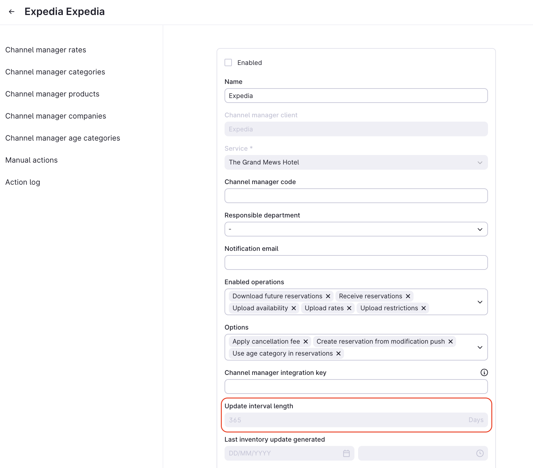 Is it possible to change the length of the Channel manager's update ...